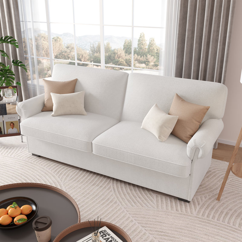 70.9 Large Upholstered Loveseat Sofa Ebern Designs Fabric Beige Gray Linen